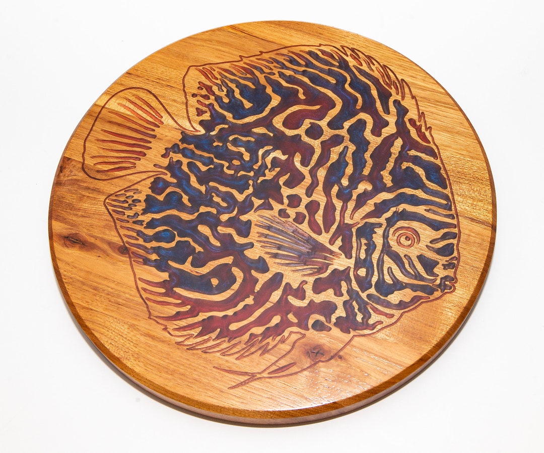 Hickory Discus Fish Wood Carving: Epoxy Resin Inlay Wall Art - Etsy
