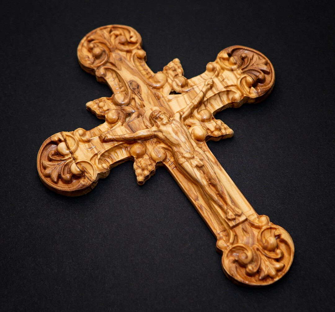 Bethlehem Olivewood Crucifix, Exotic Wooden Cross, Hanging Art Carving ...