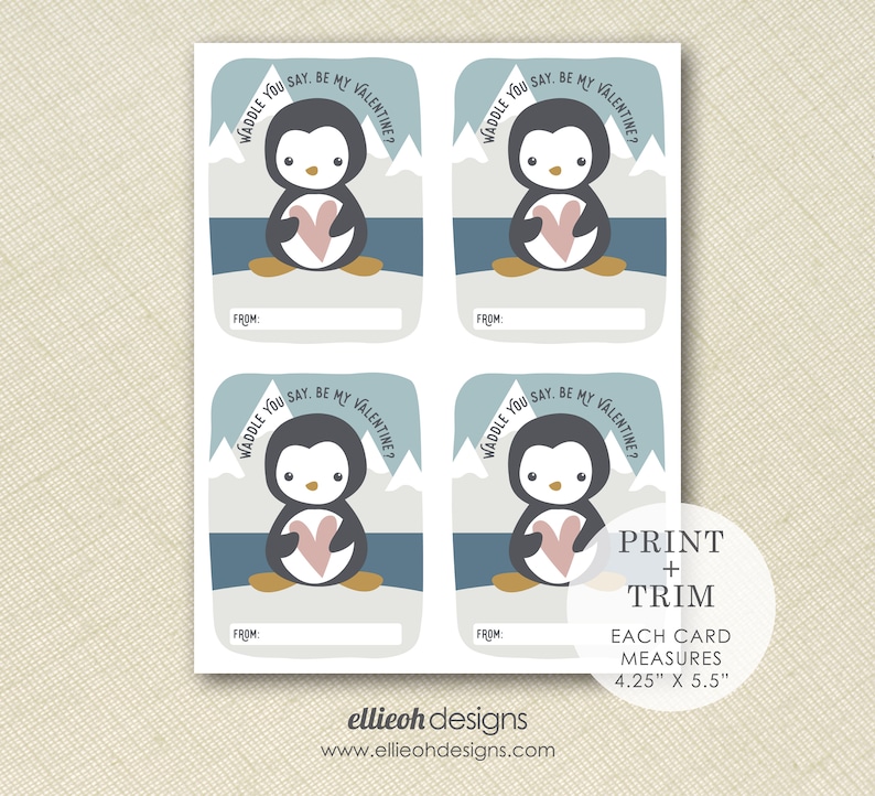 DIGITAL DOWNLOAD | Printable Penguin Valentine | Printable Valentine ...