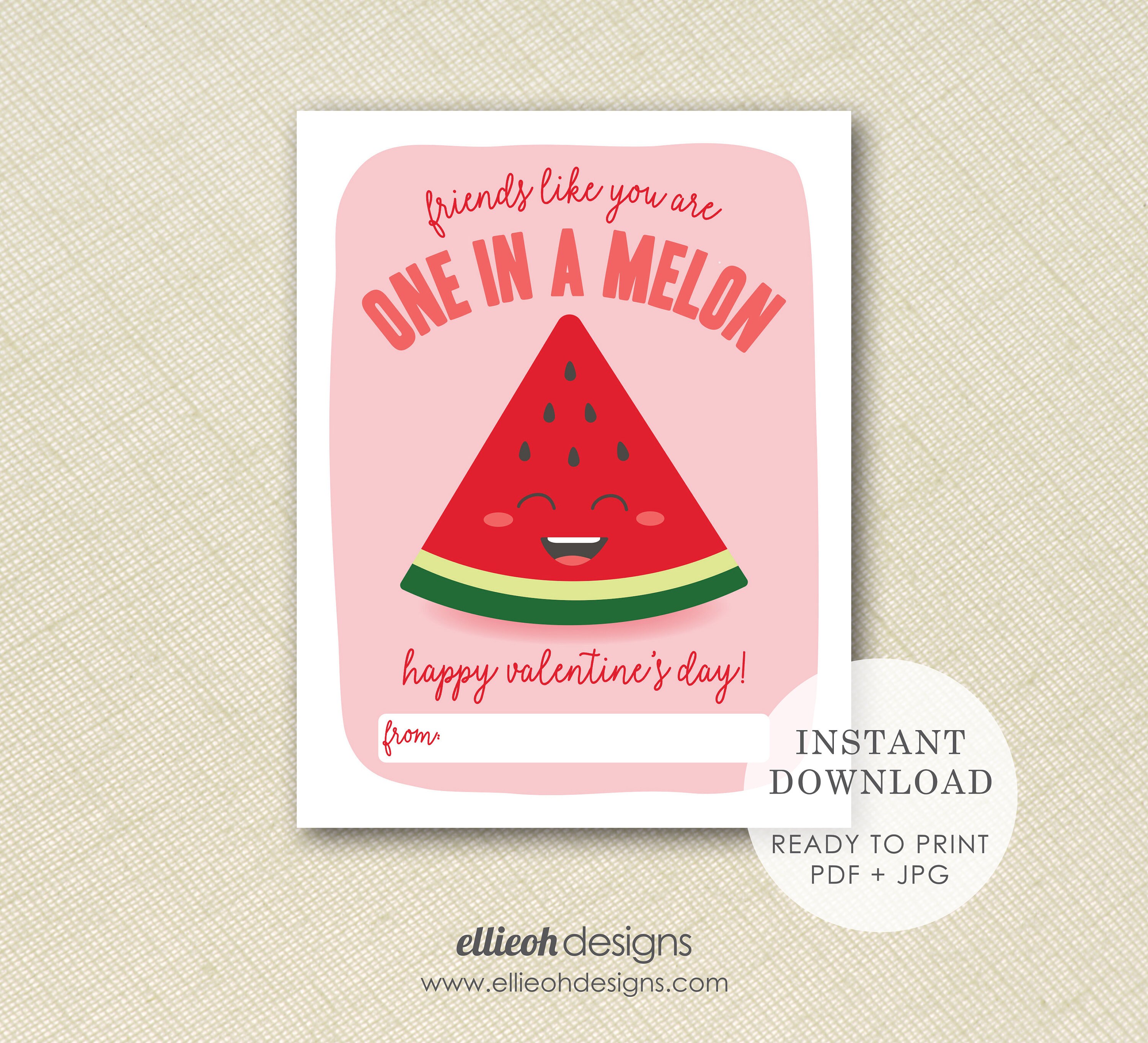 INSTANT DOWNLOAD Printable Watermelon Valentine Printable Valentine ...