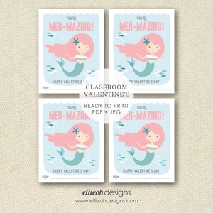 DIGITAL DOWNLOAD | Printable Mermaid Valentine | Printable Valentine ...