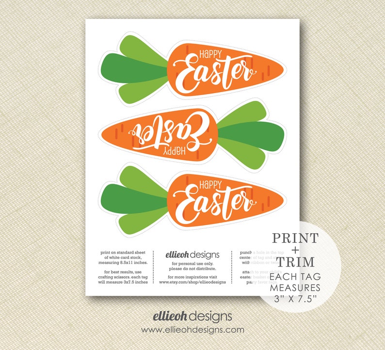 Printable Easter Tag. INSTANT DOWNLOAD. Easter Carrot Tag. Carrot Tag ...