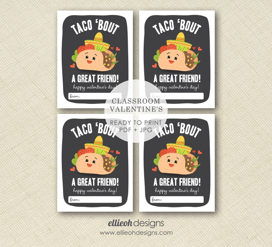 DIGITAL DOWNLOAD Taco Valentine Printable Printable Valentine Classroom ...