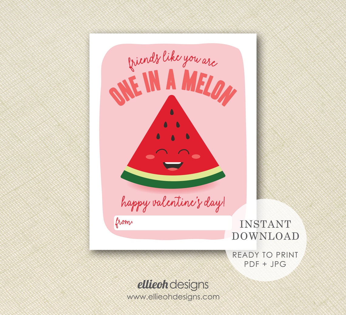INSTANT DOWNLOAD Printable Watermelon Valentine Printable Valentine ...