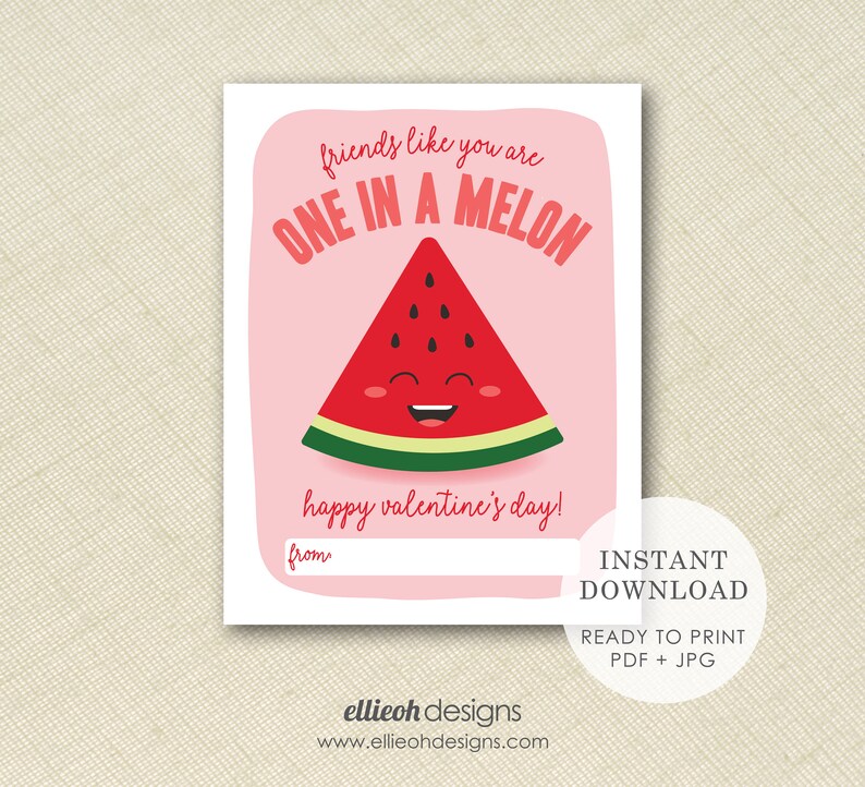INSTANT DOWNLOAD | Printable Watermelon Valentine | Printable Valentine ...