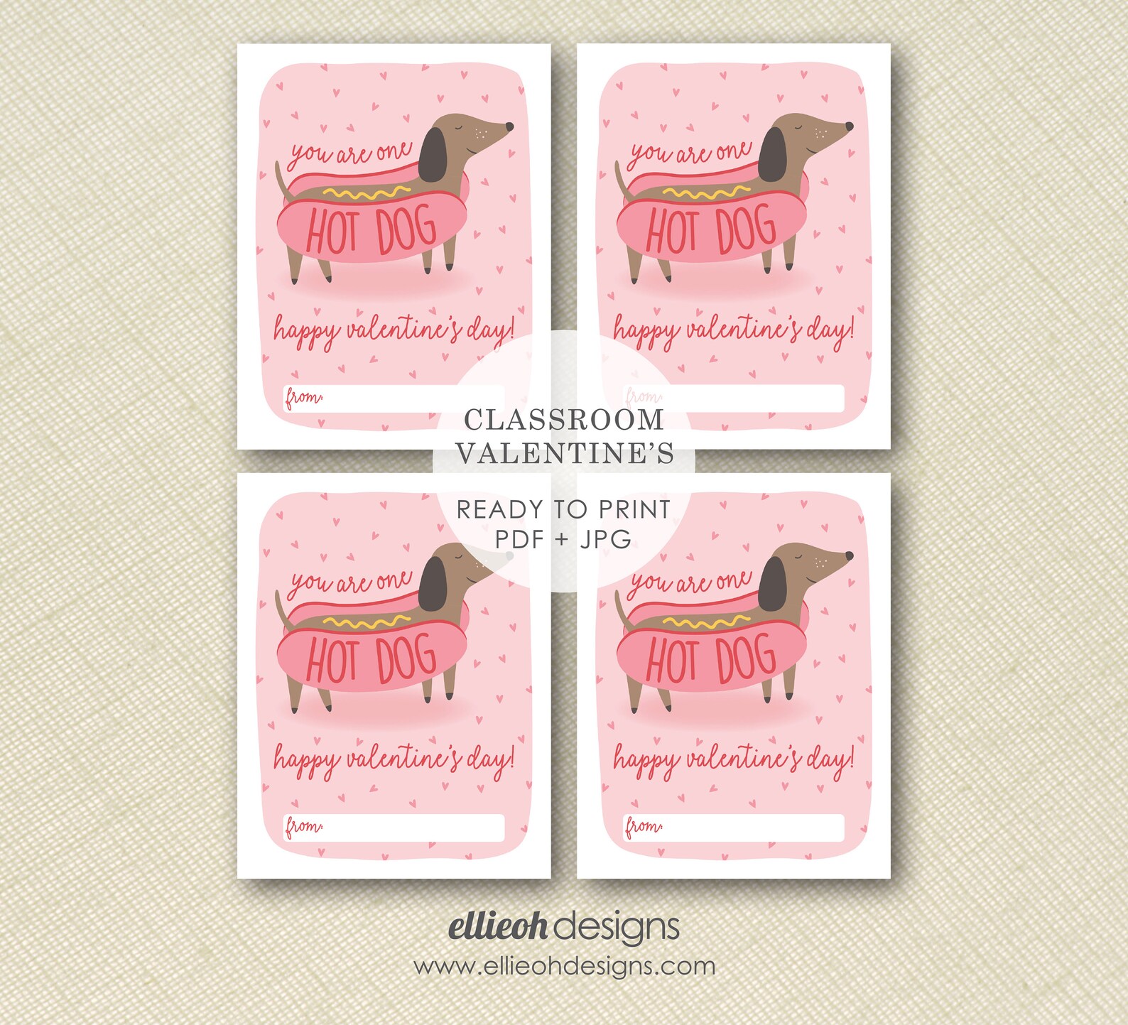 INSTANT DOWNLOAD | Printable Hot Dog Valentine | Cute Wiener Dog ...