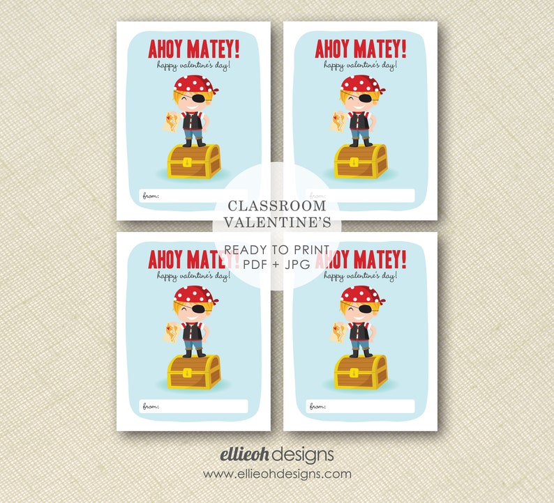 DIGITAL DOWNLOAD Printable Pirate Valentine Printable Valentine Card ...
