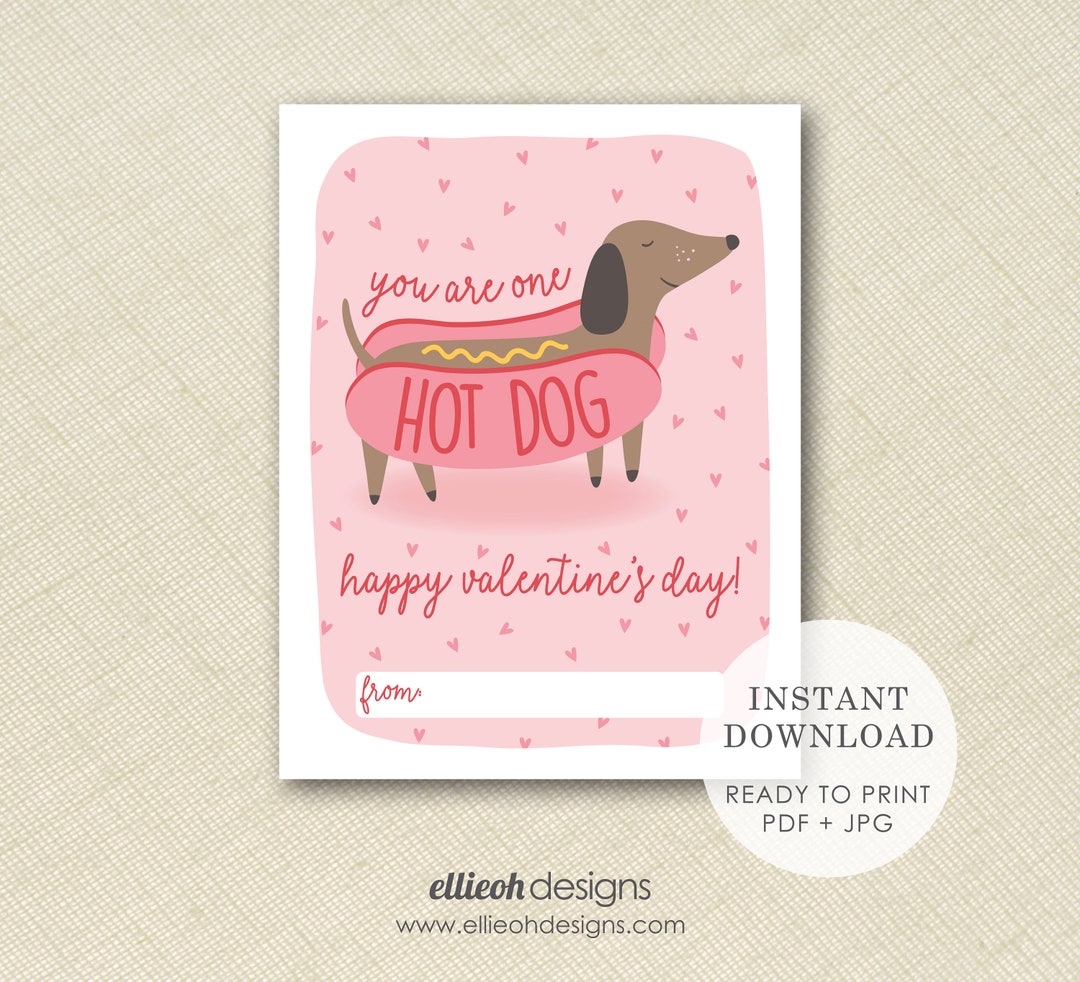 INSTANT DOWNLOAD | Printable Hot Dog Valentine | Cute Wiener Dog ...