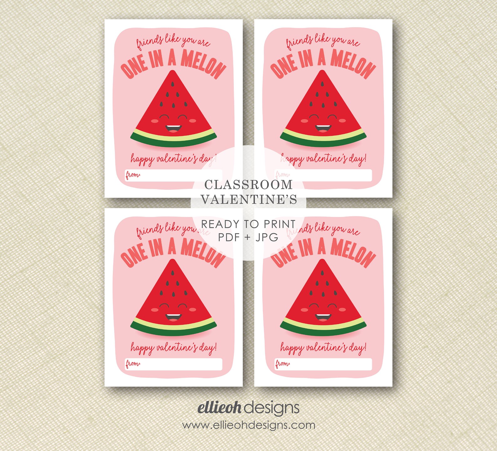 INSTANT DOWNLOAD Printable Watermelon Valentine Printable Valentine ...