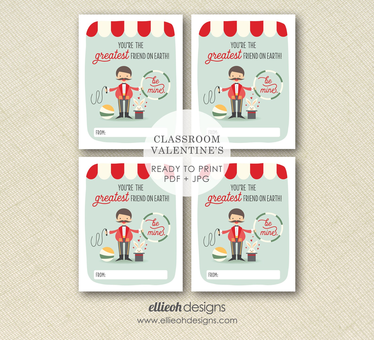DIGITAL DOWNLOAD | Printable Circus Valentine | Valentine Card ...