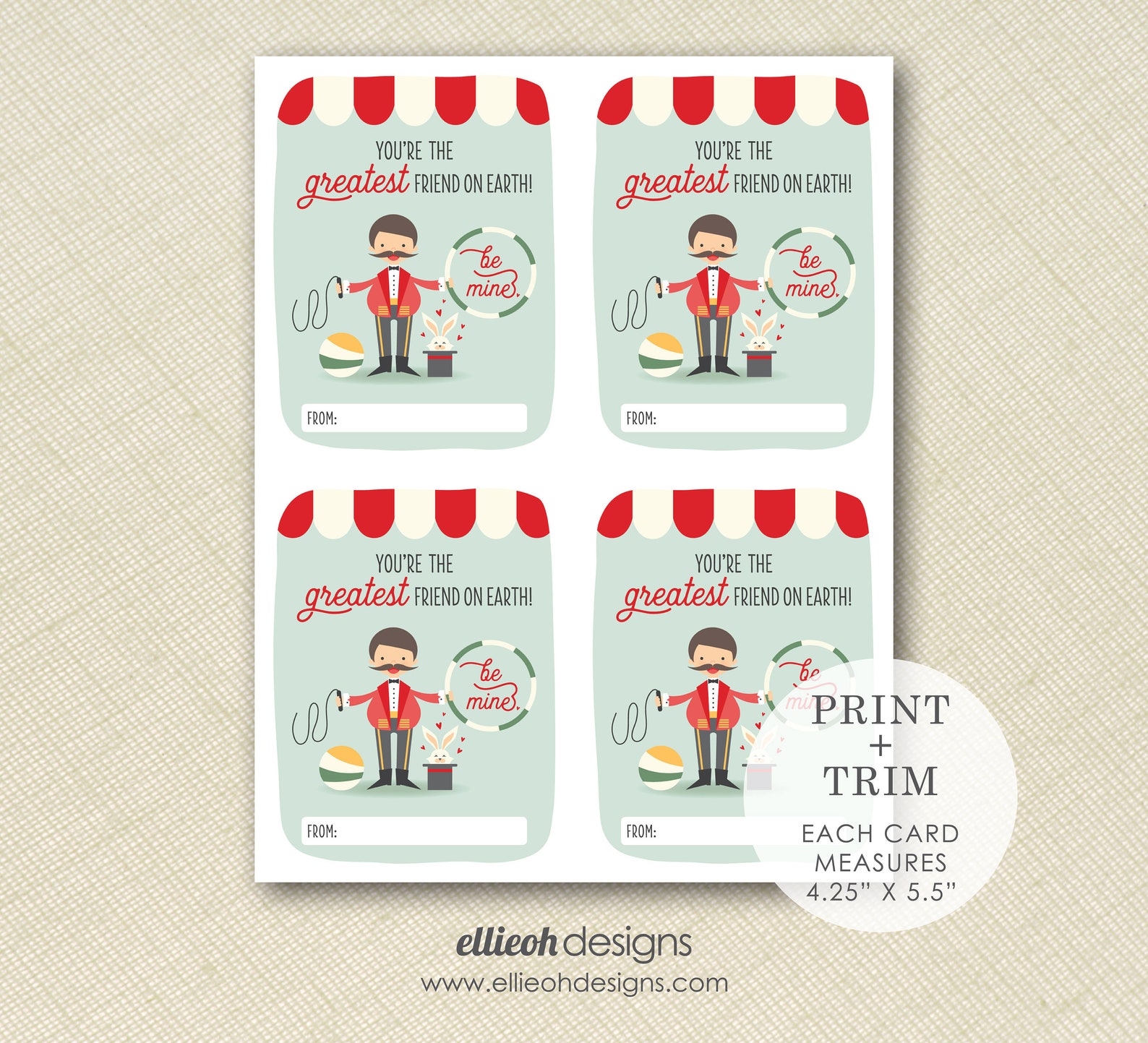 DIGITAL DOWNLOAD | Printable Circus Valentine | Valentine Card ...