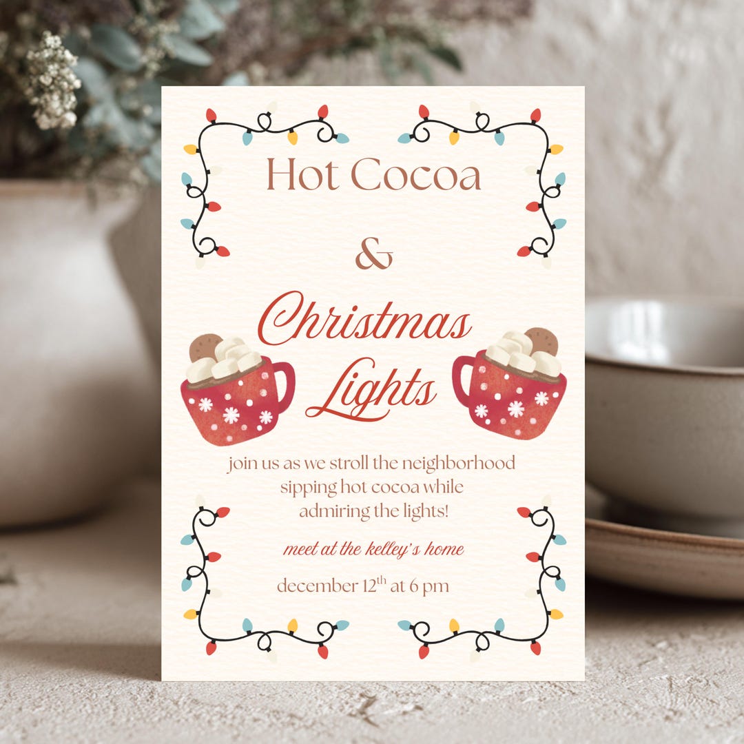 Hot Cocoa Christmas Lights Invitation | Holiday Sip & Stroll Party - Etsy