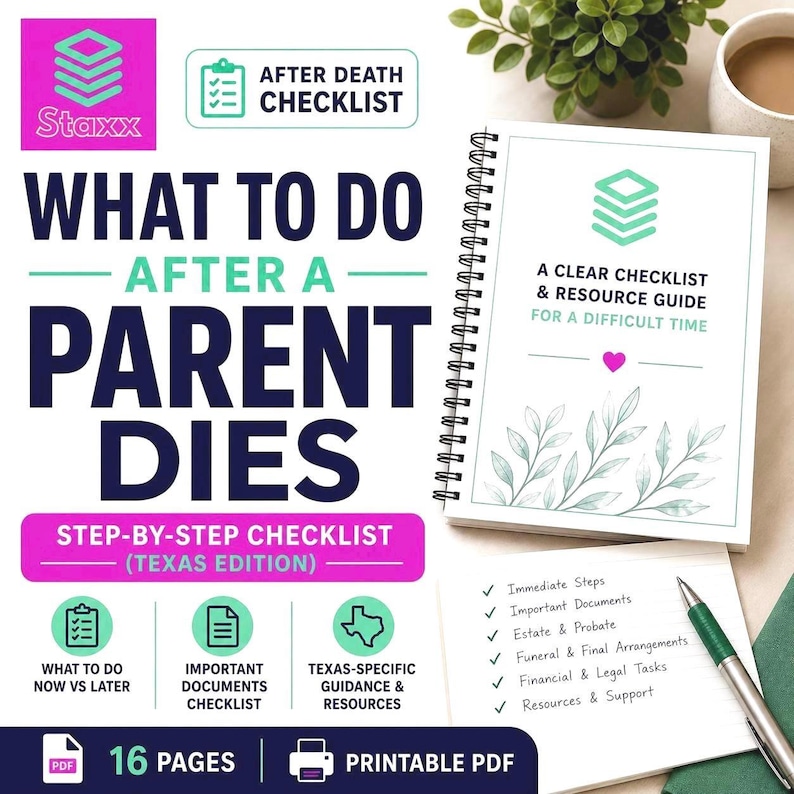 What to Do After a Parent Dies Checklist (TEXAS) | Estate Organizer PDF ...