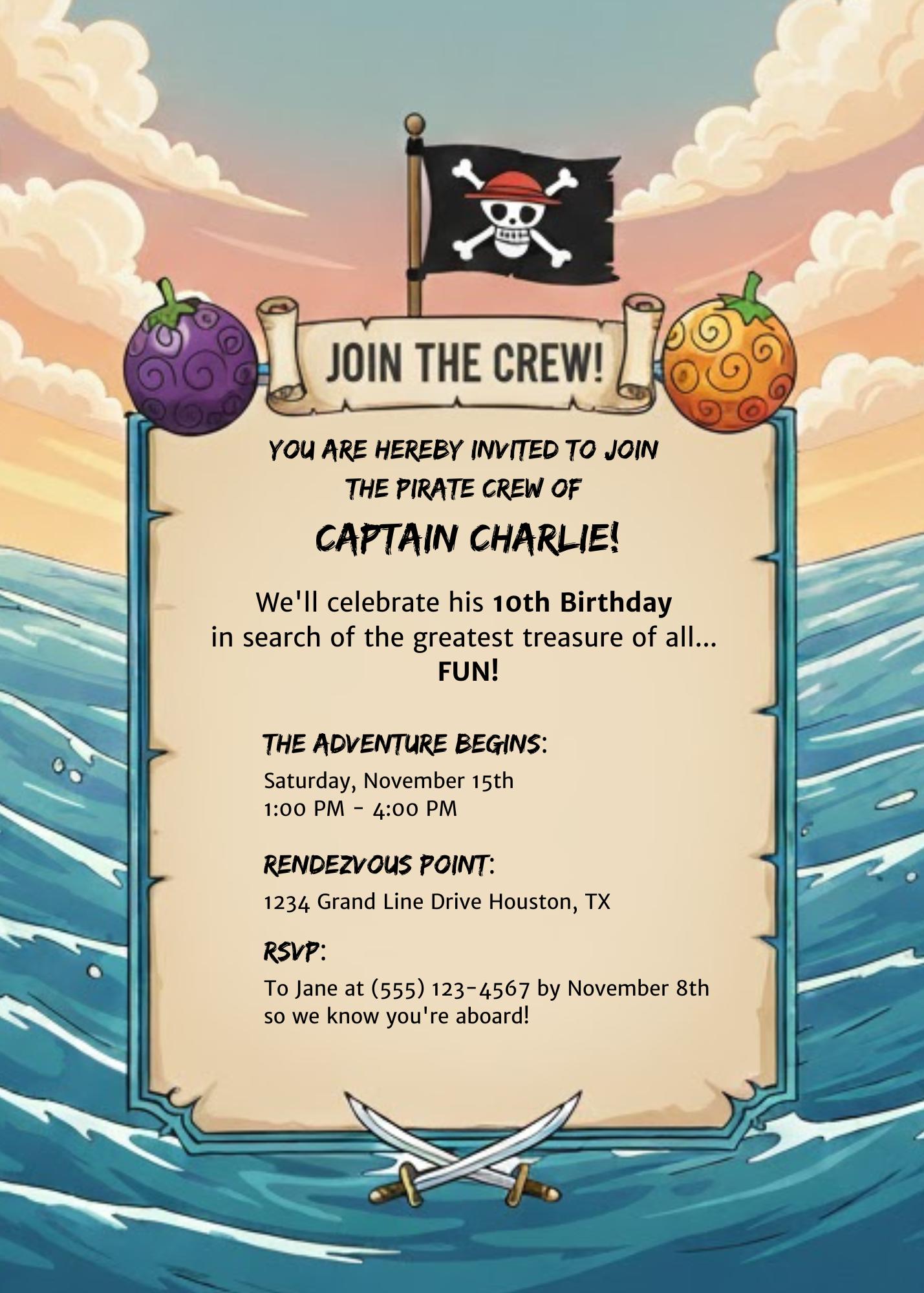 Editable One Piece Party Invitation: Manga Theme (canva Template) - Etsy