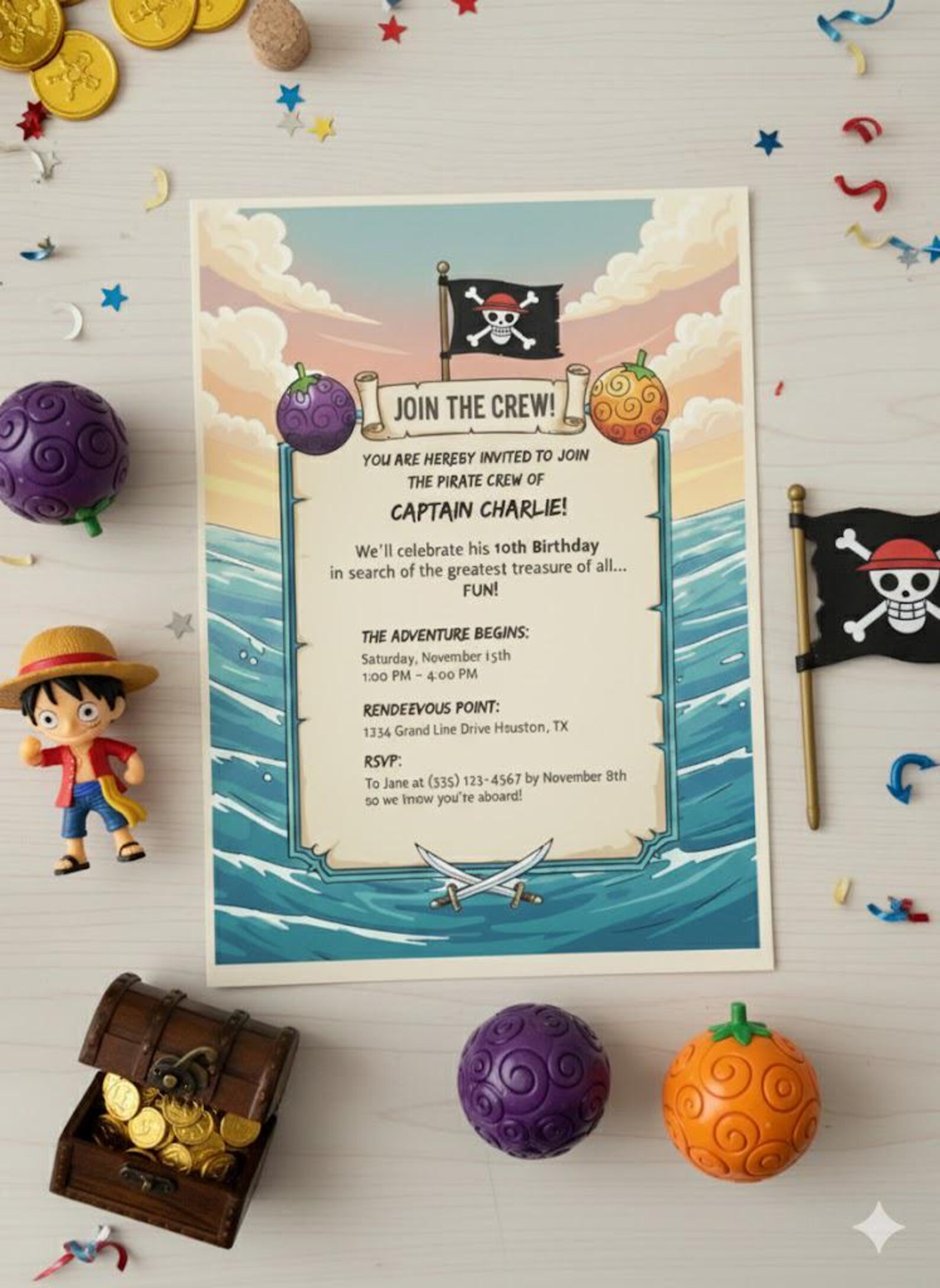 Editable One Piece Party Invitation: Manga Theme (canva Template) - Etsy
