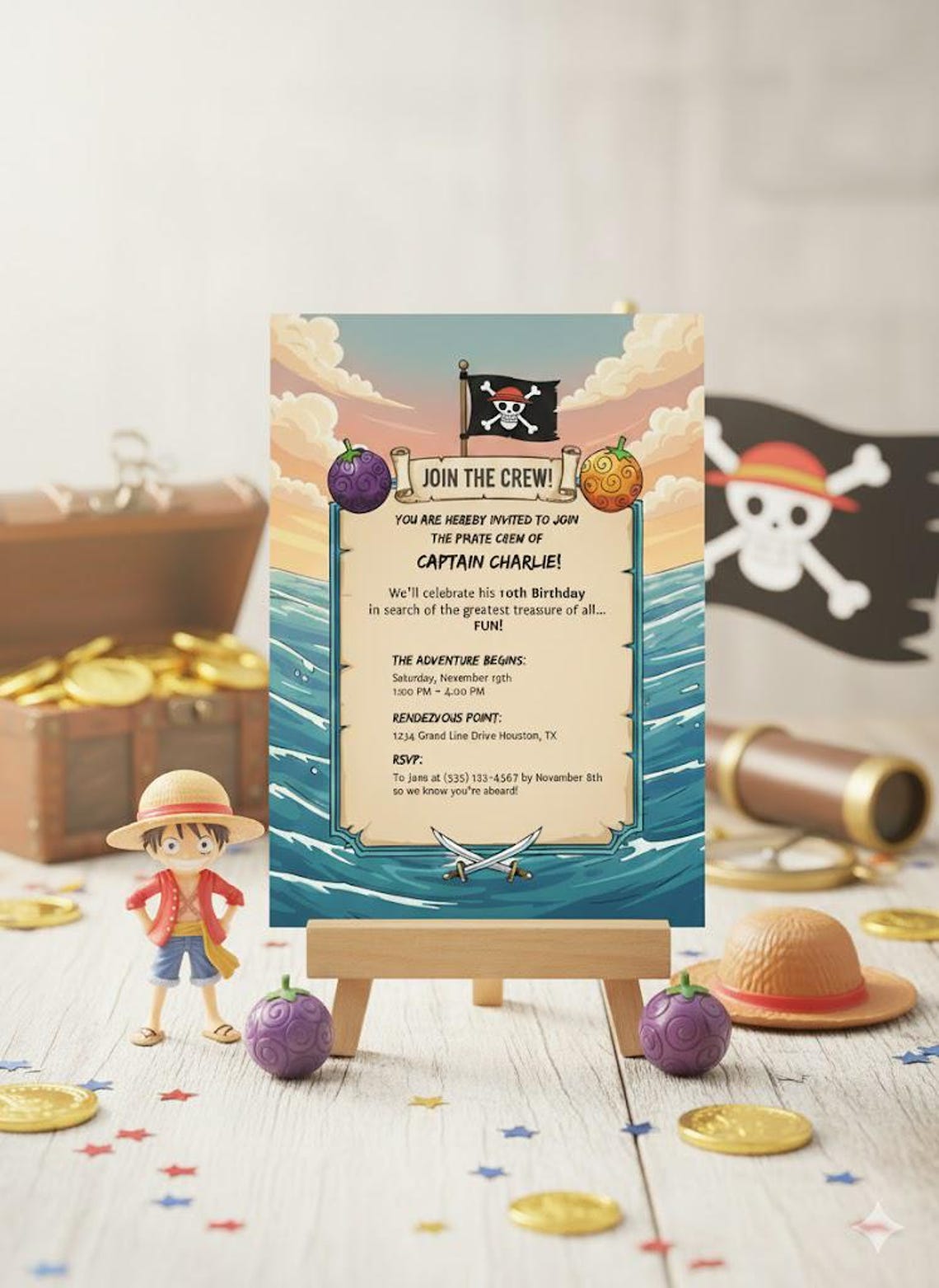 Editable One Piece Party Invitation: Manga Theme (canva Template) - Etsy