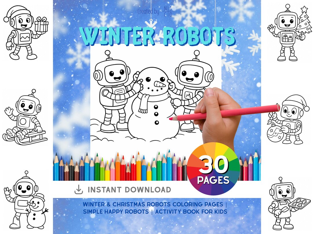 Winter Robots Pages for Kids | Printable Coloring Book PDF | 30 Robots ...