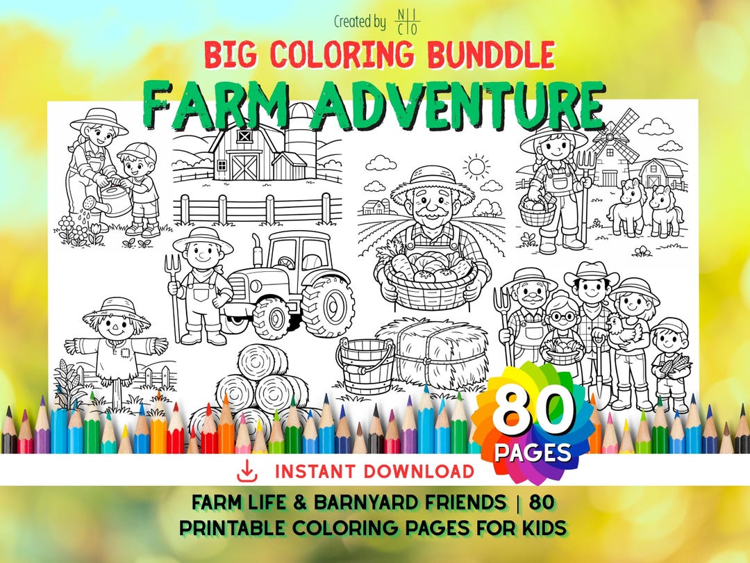 Farm Life Coloring Pages for Kids, Farm Adventure Printable Bundle ...