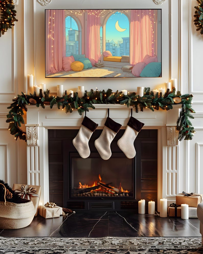 Dreamy Window Scene · Cozy Pastel Interior · Moonlit City View ...