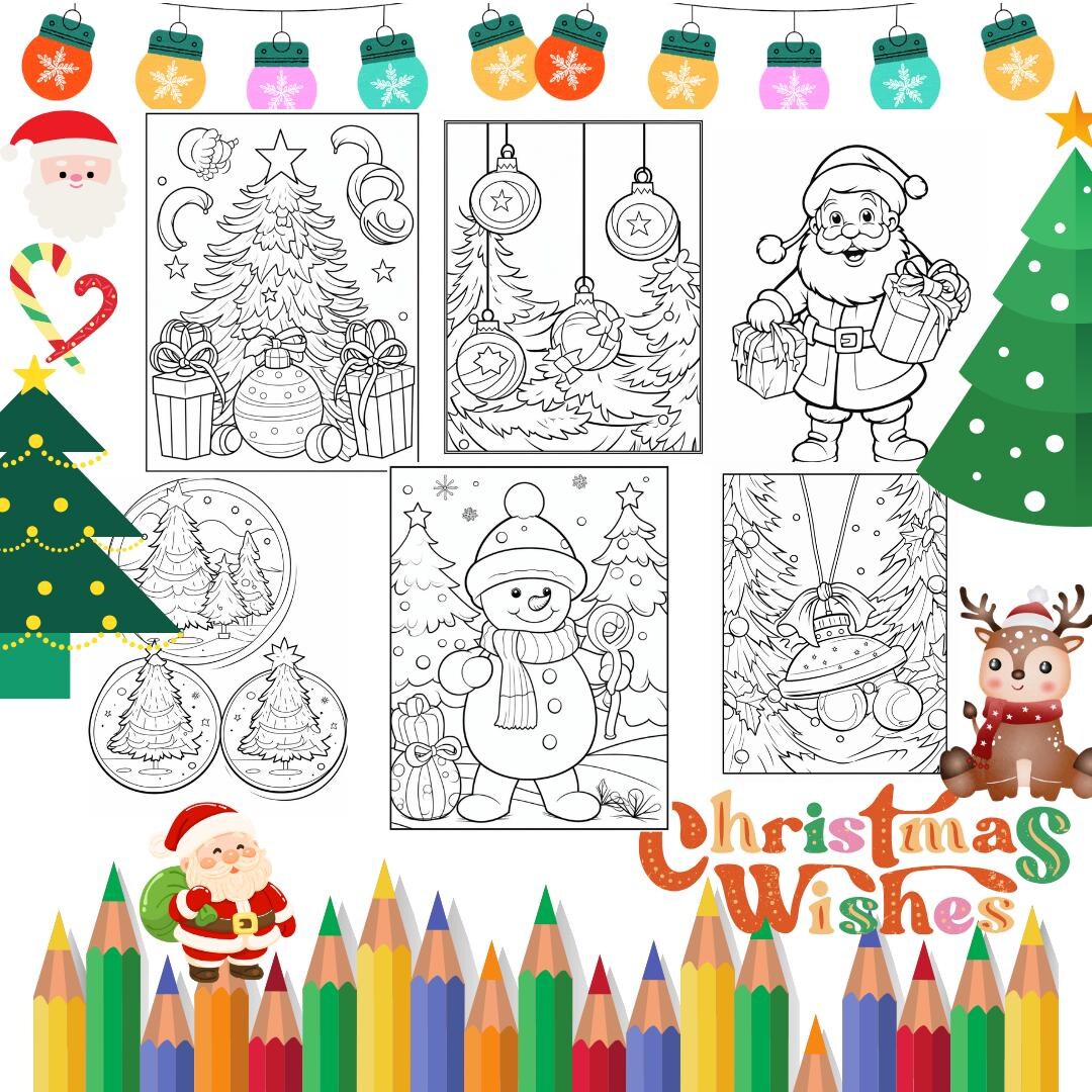 154 Cute Christmas Coloring Pages Kids - Etsy
