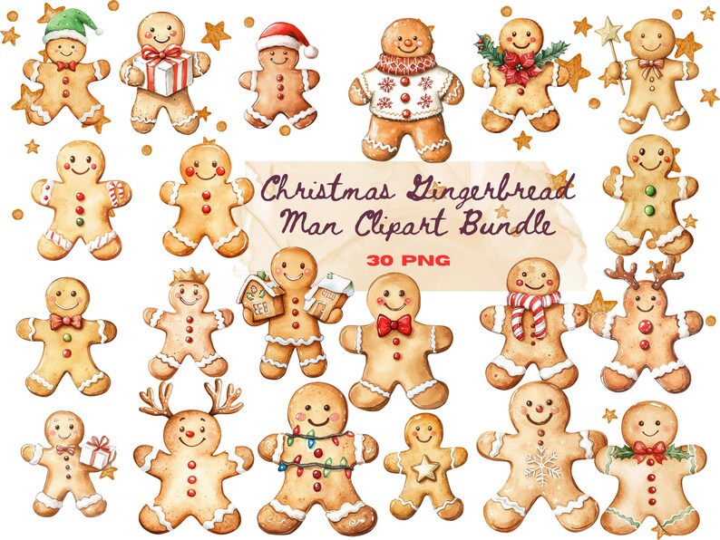 Gingerbread Man Clipart Bundle, Holiday PNG - Etsy