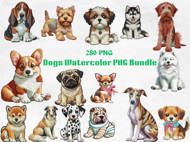 Huge Collection 280 Dog Watercolor PNG Bundle - Etsy