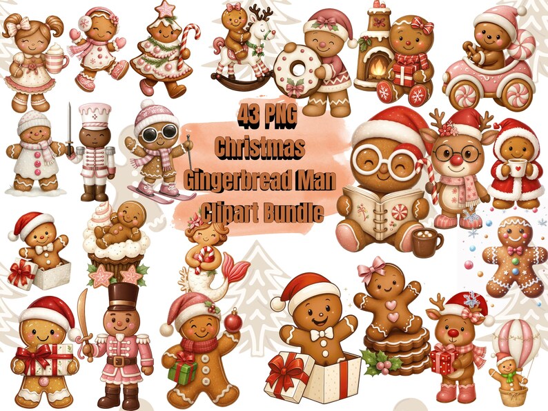Gingerbread Man Clipart Bundle, Holiday PNG - Etsy