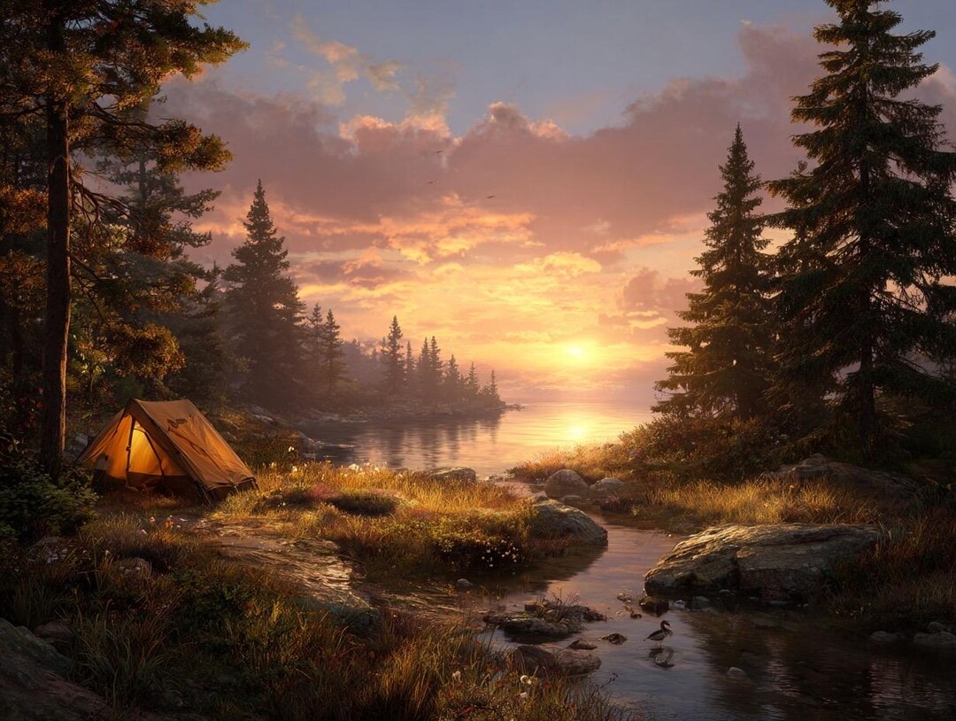 Beautiful Camping Landscape Background Download Package (4 Pictures ...