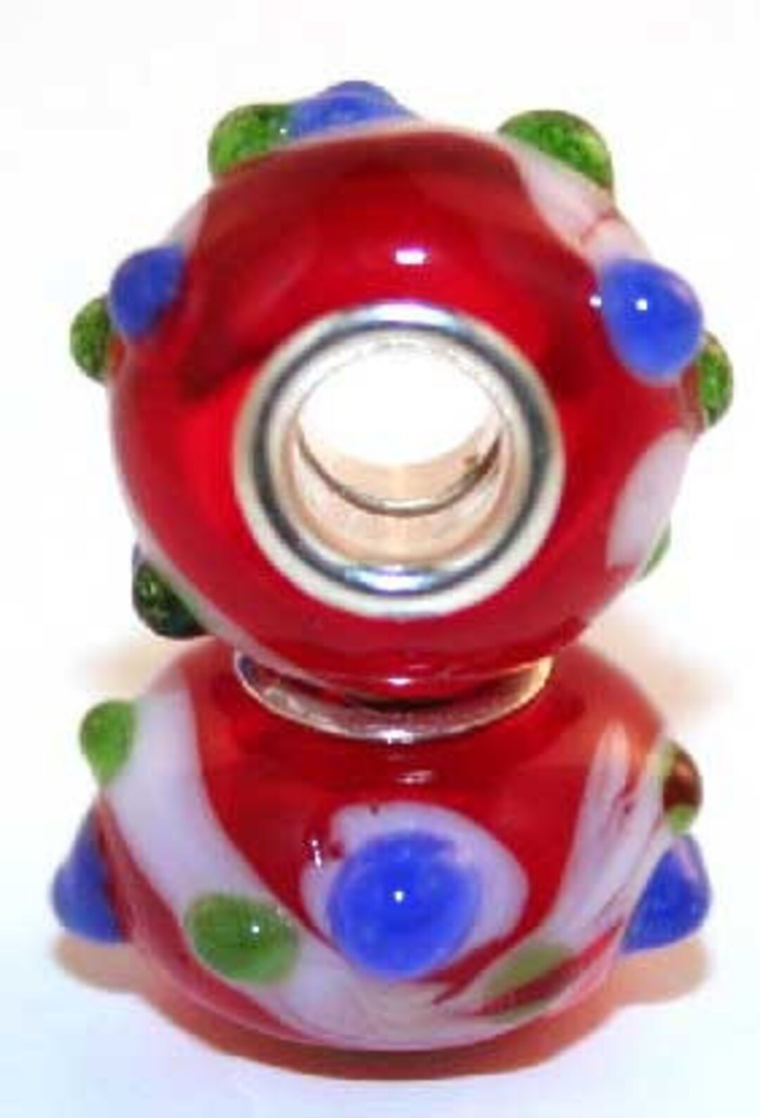 European Bead Swirls and Dots Glass Sterling Silver Slide on Bead Charm ...