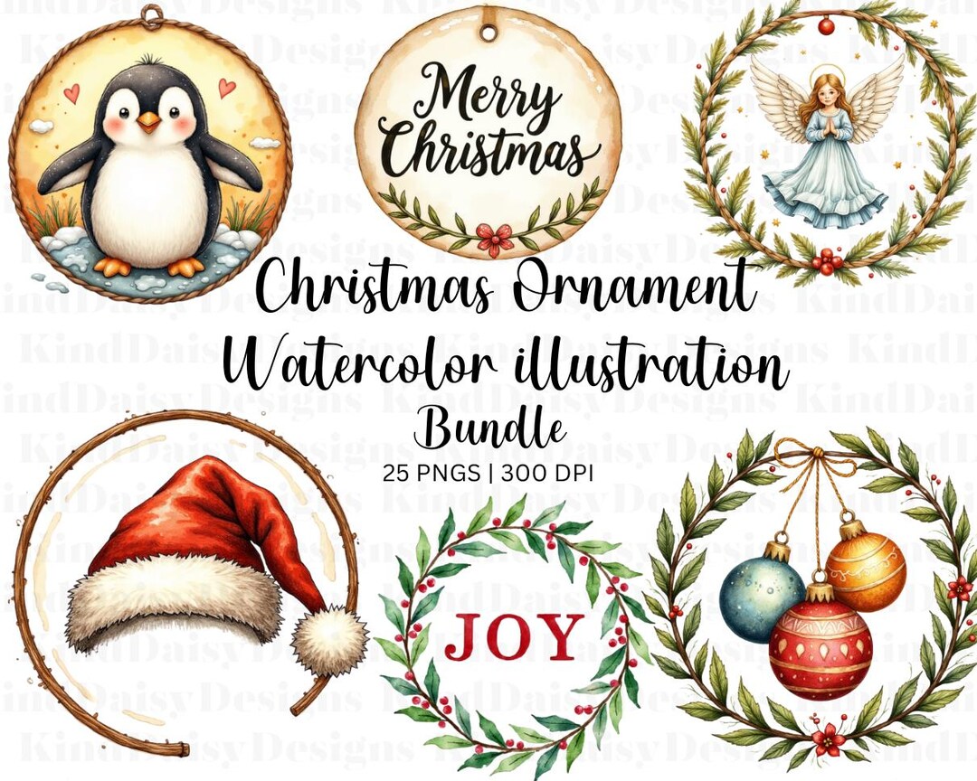 Watercolor Christmas Ornament Clipart | Holiday PNG Bundle - Etsy