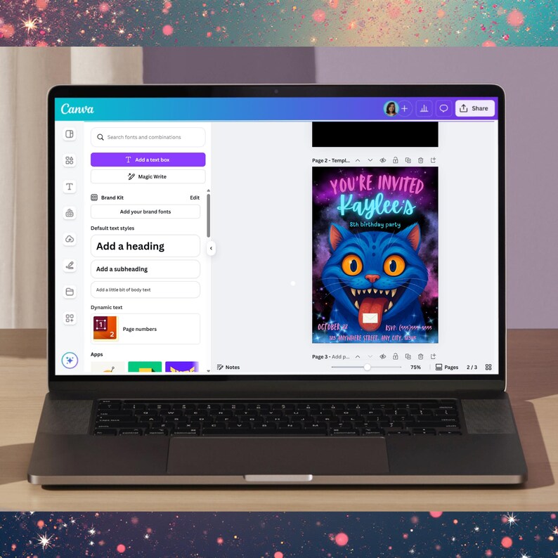Kpop Demon Hunters Derpy Tiger Birthday Invitation - Editable Canva ...