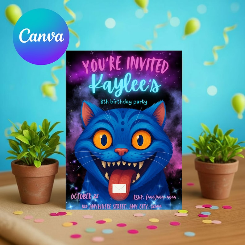 Kpop Demon Hunters Derpy Tiger Birthday Invitation - Editable Canva ...