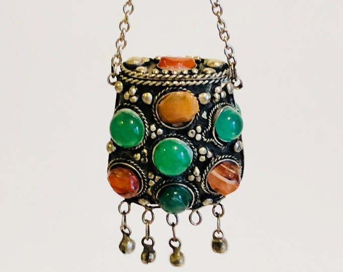Vintage Snuff Necklace With Gemstones, Pill Box Necklace, Hinged Purse ...