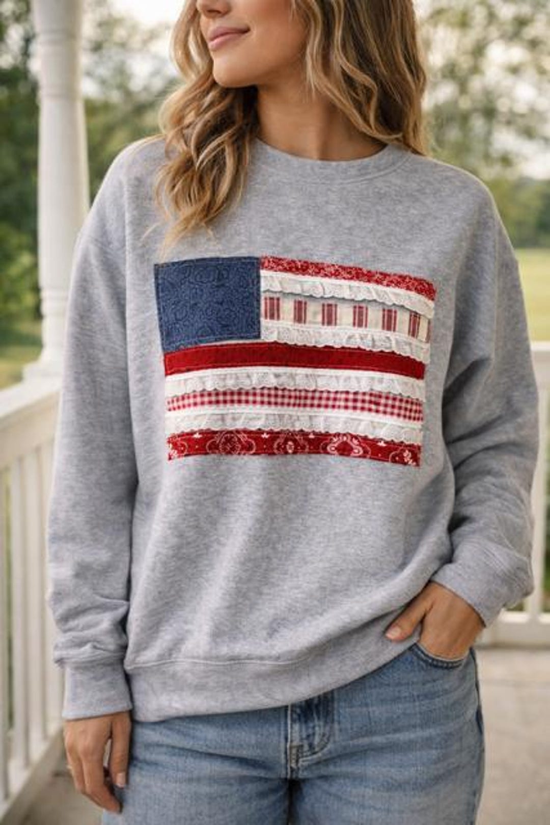 Patchwork American Flag Sweatshirt | Americana Vintage Feel - Etsy