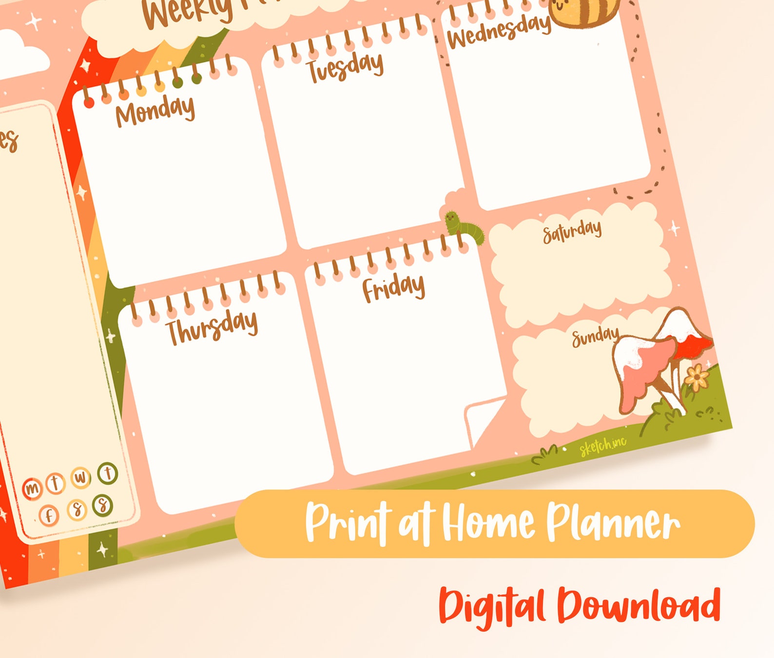 Weekly Planner Printable - Cute Boho Rainbow Weekly Planner - PDF A4 ...