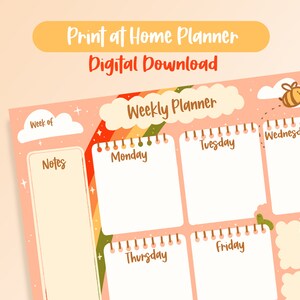 Weekly Planner Printable - Cute Boho Rainbow Weekly Planner - PDF A4 ...