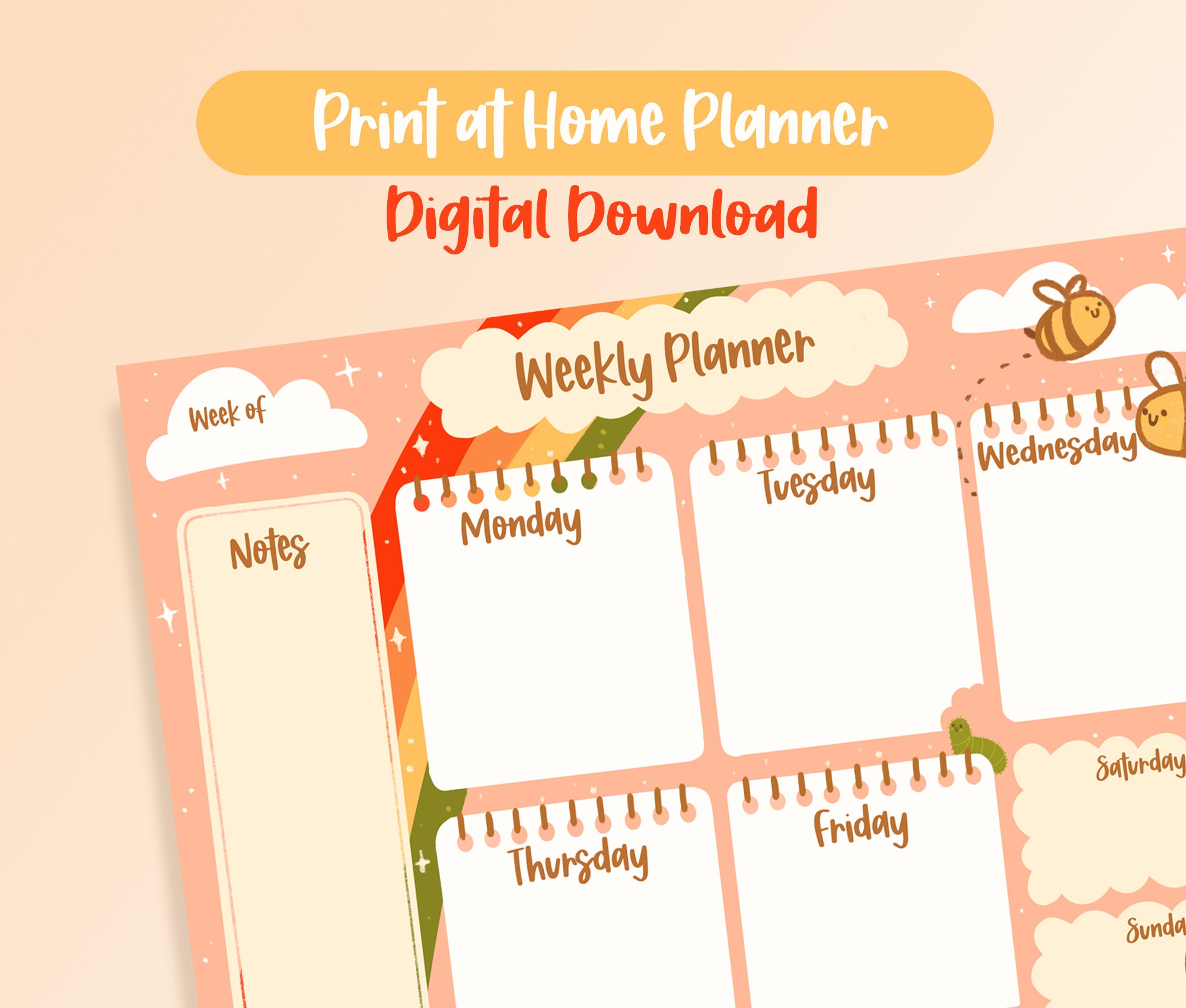 Weekly Planner Printable - Cute Boho Rainbow Weekly Planner - PDF A4 ...