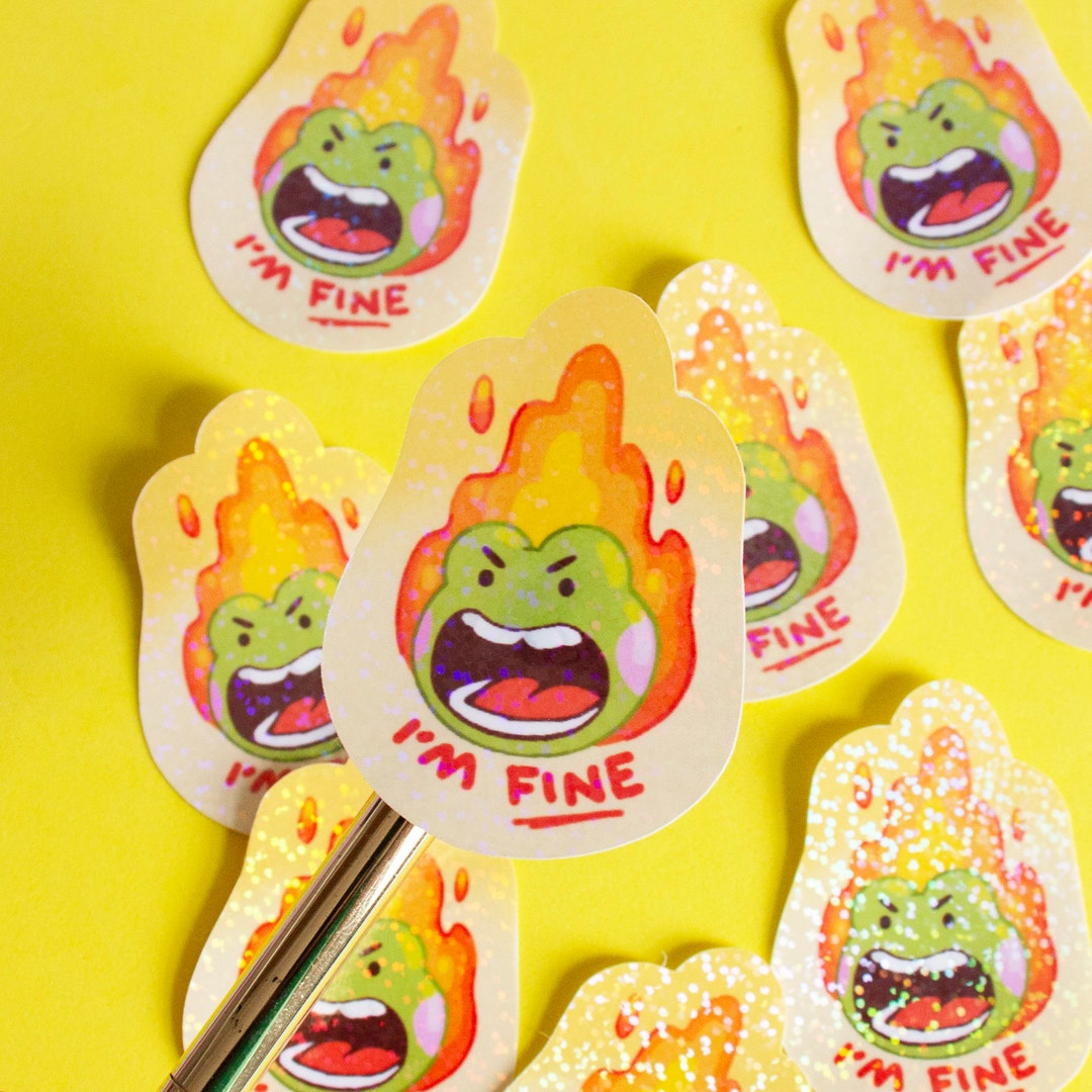 Frog Sticker I'm Fine Holographic Angry Fire Frog This is Fine - Etsy