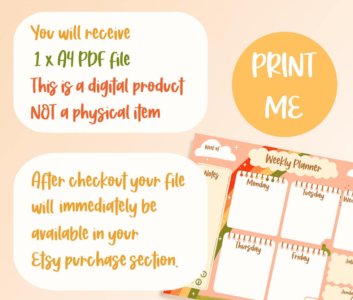 Weekly Planner Printable - Cute Boho Rainbow Weekly Planner - PDF A4 ...