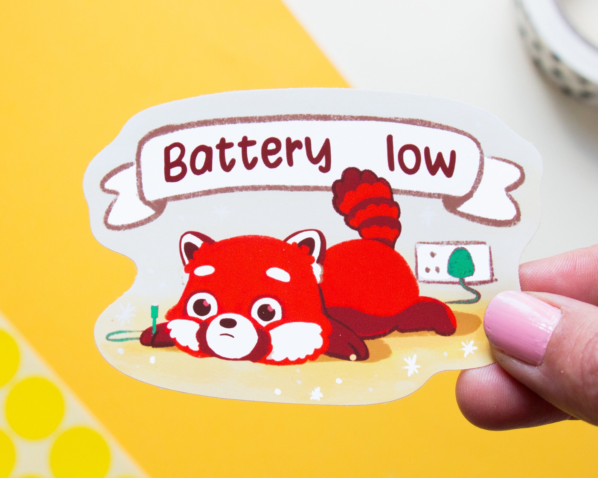 Red Panda Sticker - Battery Low - Cute Recharging Vinyl Sticker ...