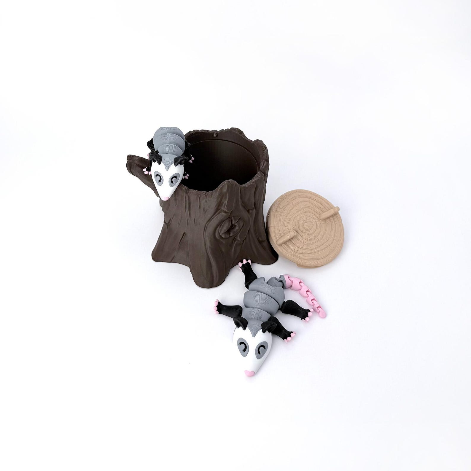 Possum Articulating Fidget Toy & Tree Stump Container | Trash Animals ...