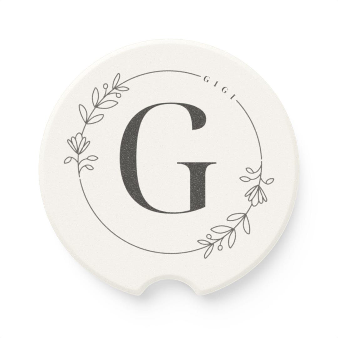 Gigi Car Coaster, Monogram G Floral Soapstone Car Cup Holder Coaster ...