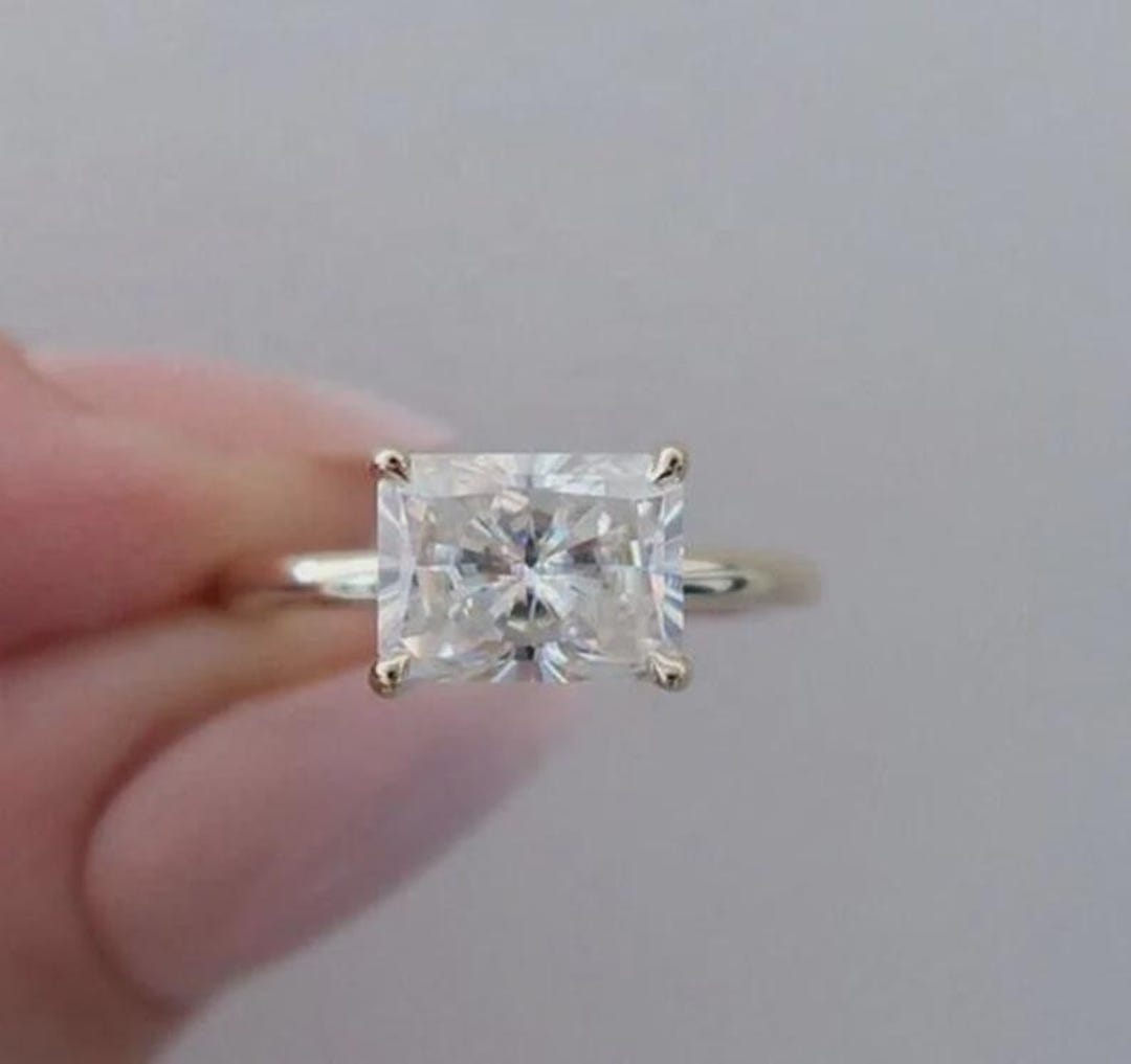3 Ct Radiant Cut Engagement Ring Yellow Gold Solitaire Ring Minimalist ...