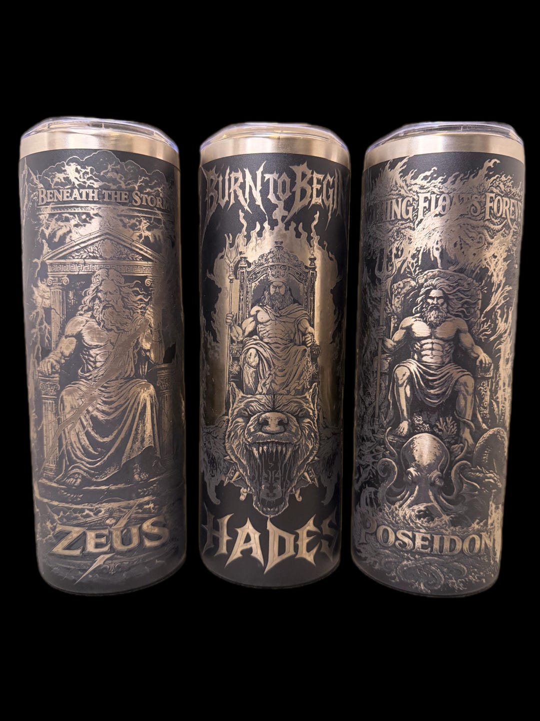 Greek God Engraved Tumbler 20oz, Zeus Poseidon Hades Cup, Mythology ...