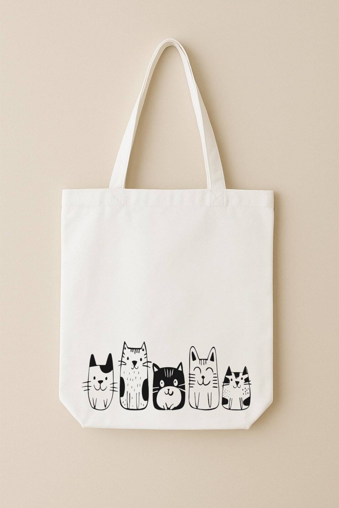 Smiling Cats Canvas Tote Bag | Cats in a Row | Cat Mom - Etsy