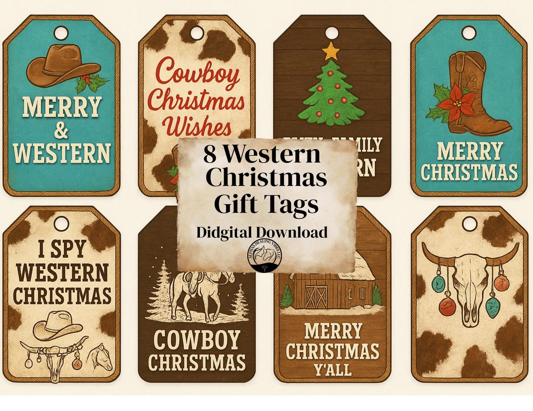 Christmas Gift Tags, Western Gift Tags, Cowboy Theme, Cowgirl Design ...