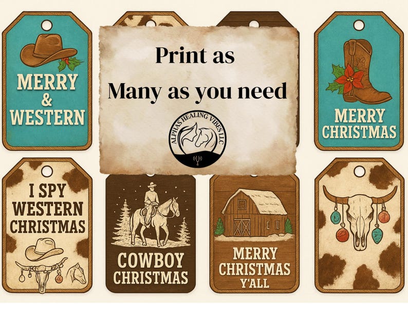 Western Christmas Gift Tags, Cowboy Cowgirl Theme (digital Download) - Etsy