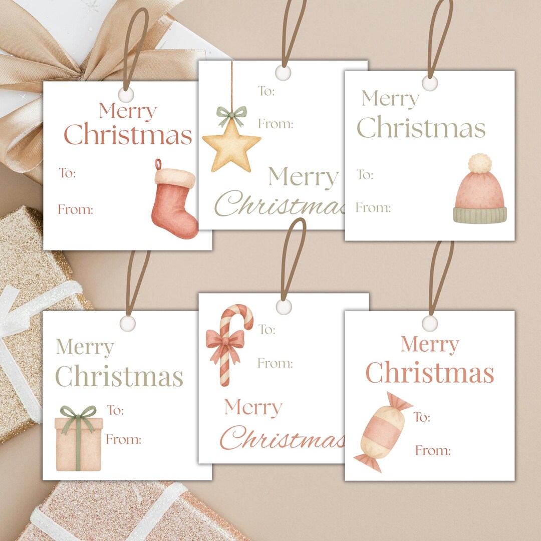 Printable Christmas Gift Tags, Square Christmas Treat Label, Instant ...