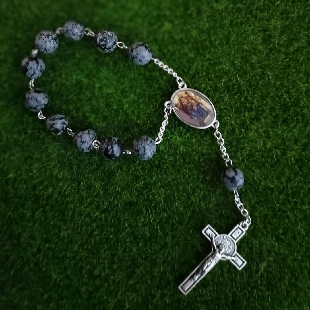 Handmade Single Decade Snowflake Obsidian Rosary, Our Lady of ...