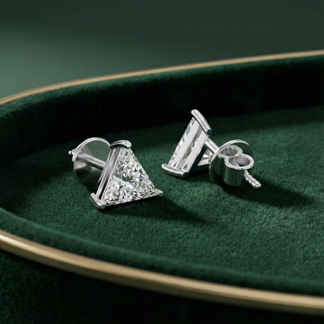Trillion Cut Diamond Stud Earrings, Minimalist Triangle Screw Back ...